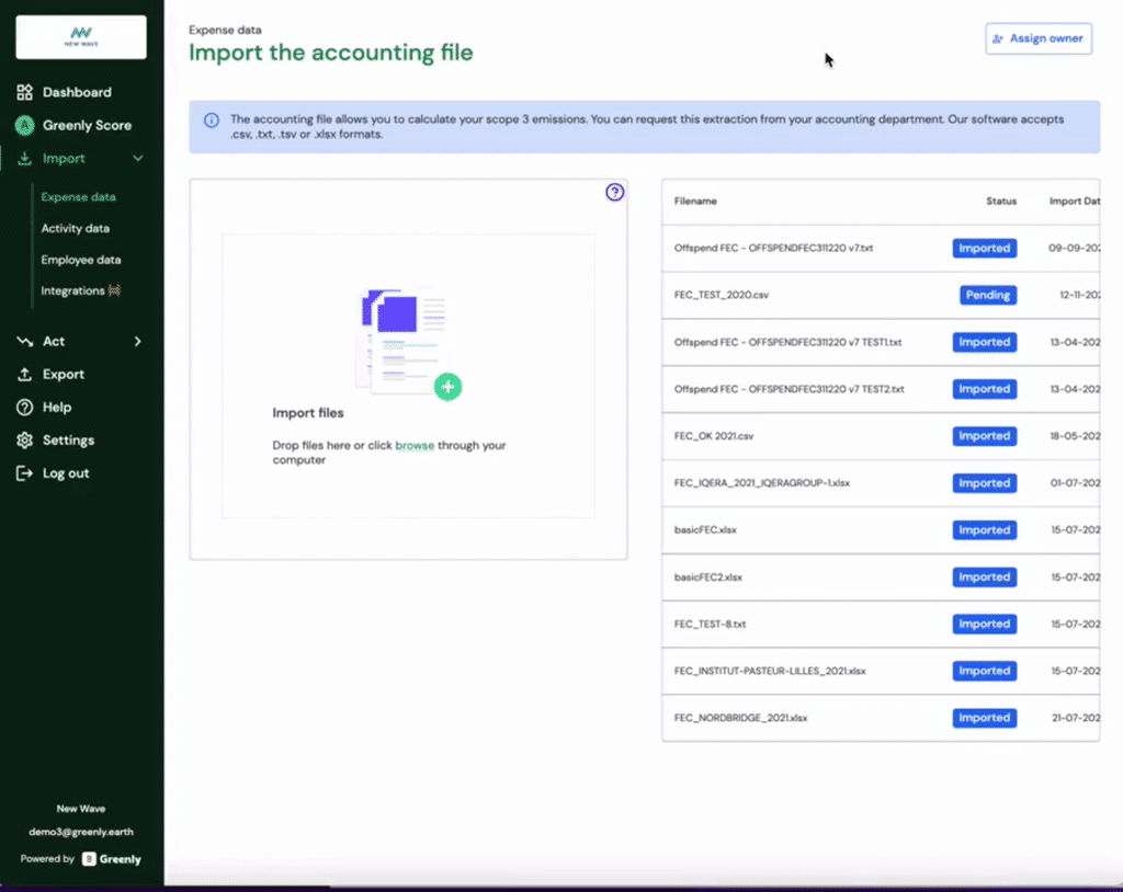 Assign owners to tasks and actions - Greenly