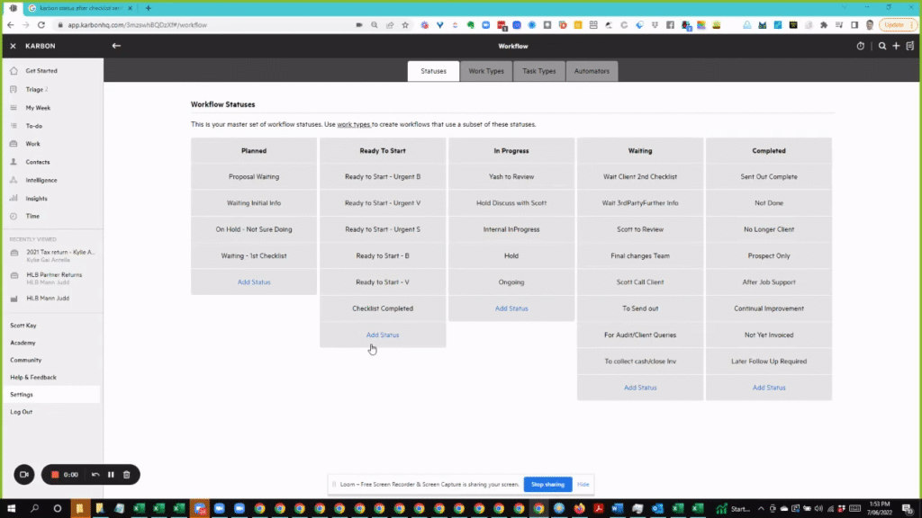 Default Status Automators Karbon Grow Tax Professionals