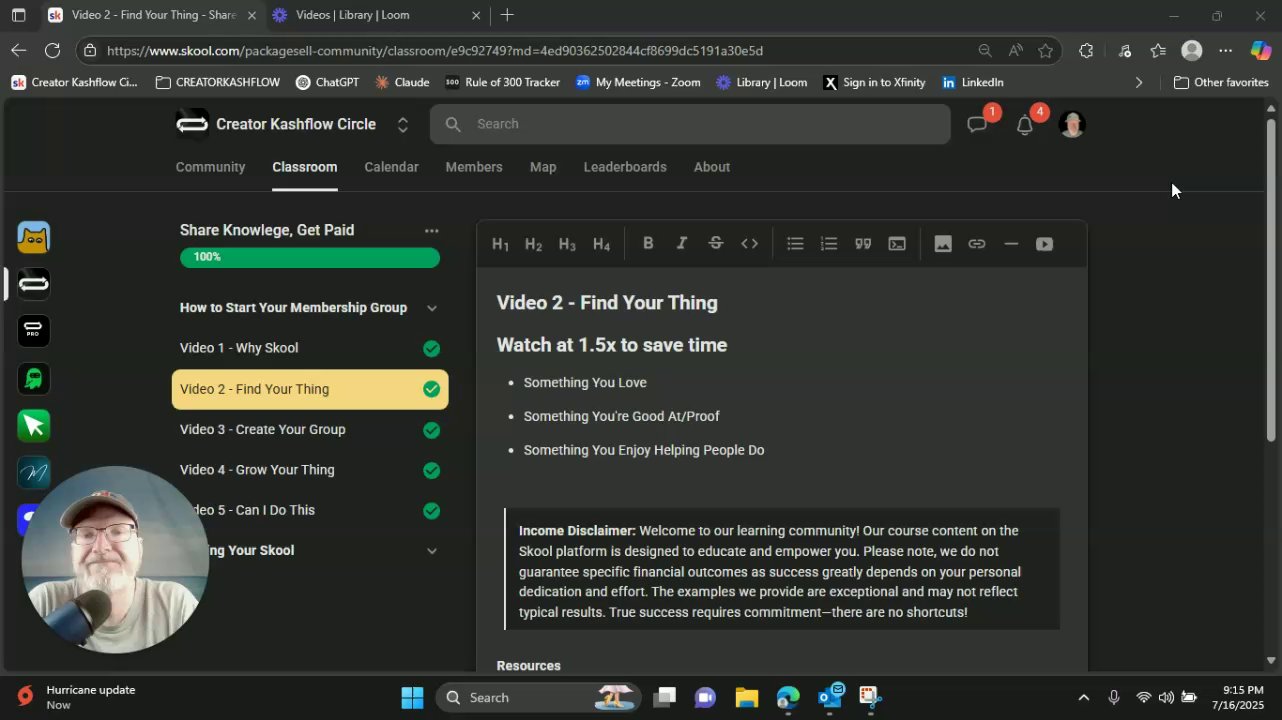 Video 2 - Find Your Thing - Share Knowlege, Get Paid · Creator Kashflow Circle