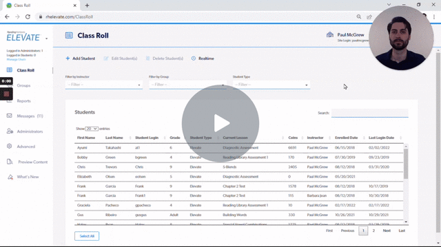 Where do I place my students in the Reading Horizons Elevate® Software?