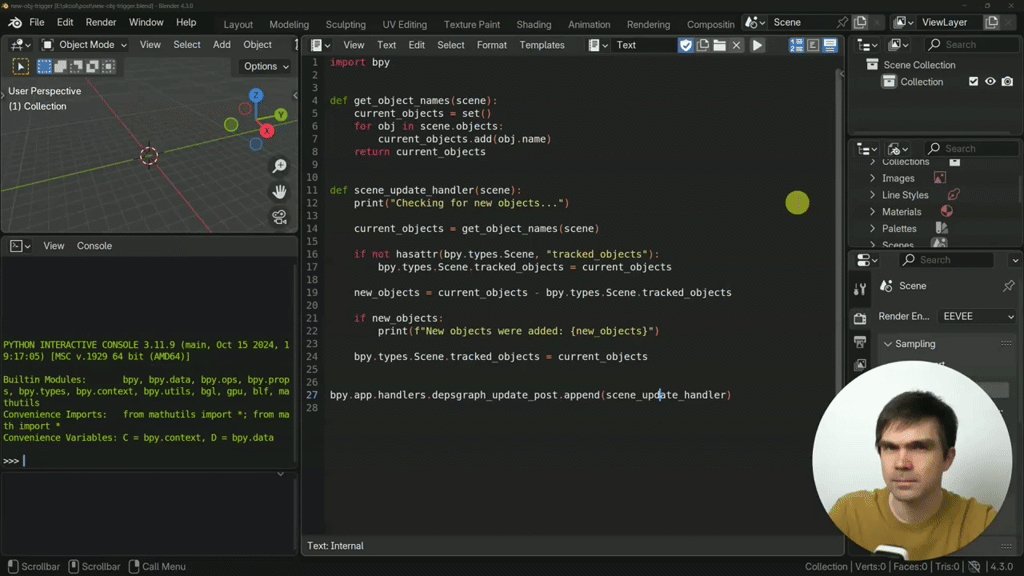 Tracking when a new object is added into the scene · CG Python Academy (Free)