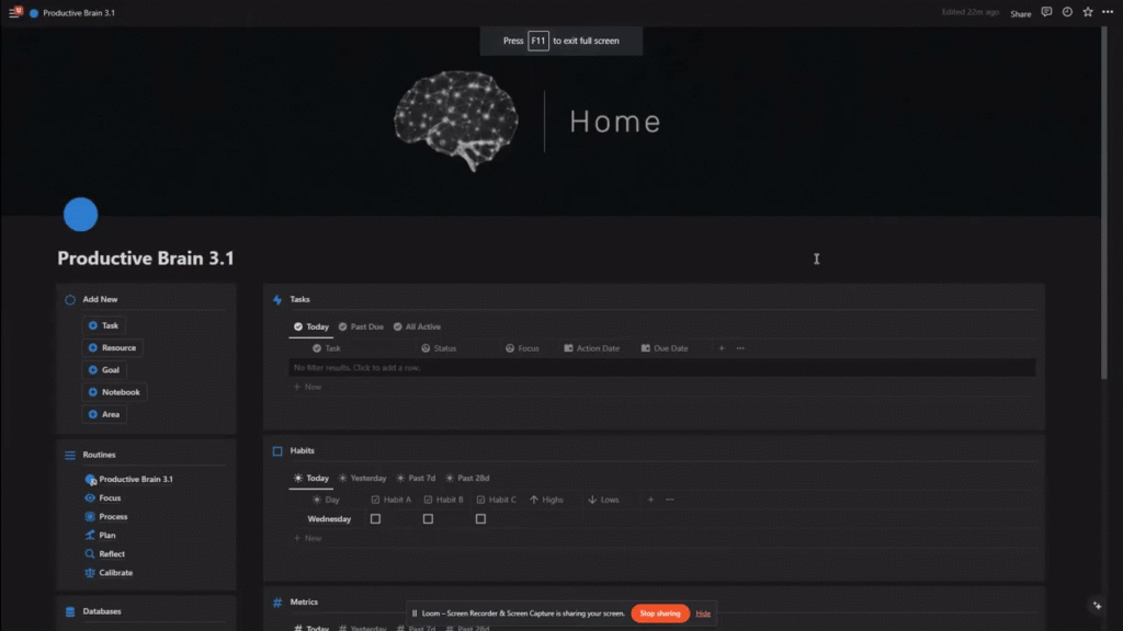 👾 Adding Custom Views - 𝘛𝘦𝘮𝘱𝘭𝘢𝘵𝘦 | Productive Brain · Notion for ...