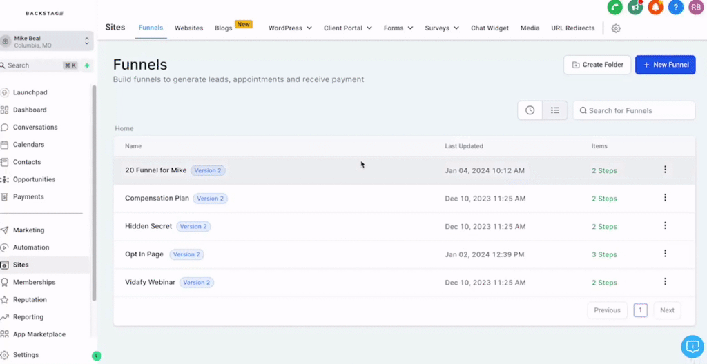 How to share your custom funnel with a team member · BACKSTAGE